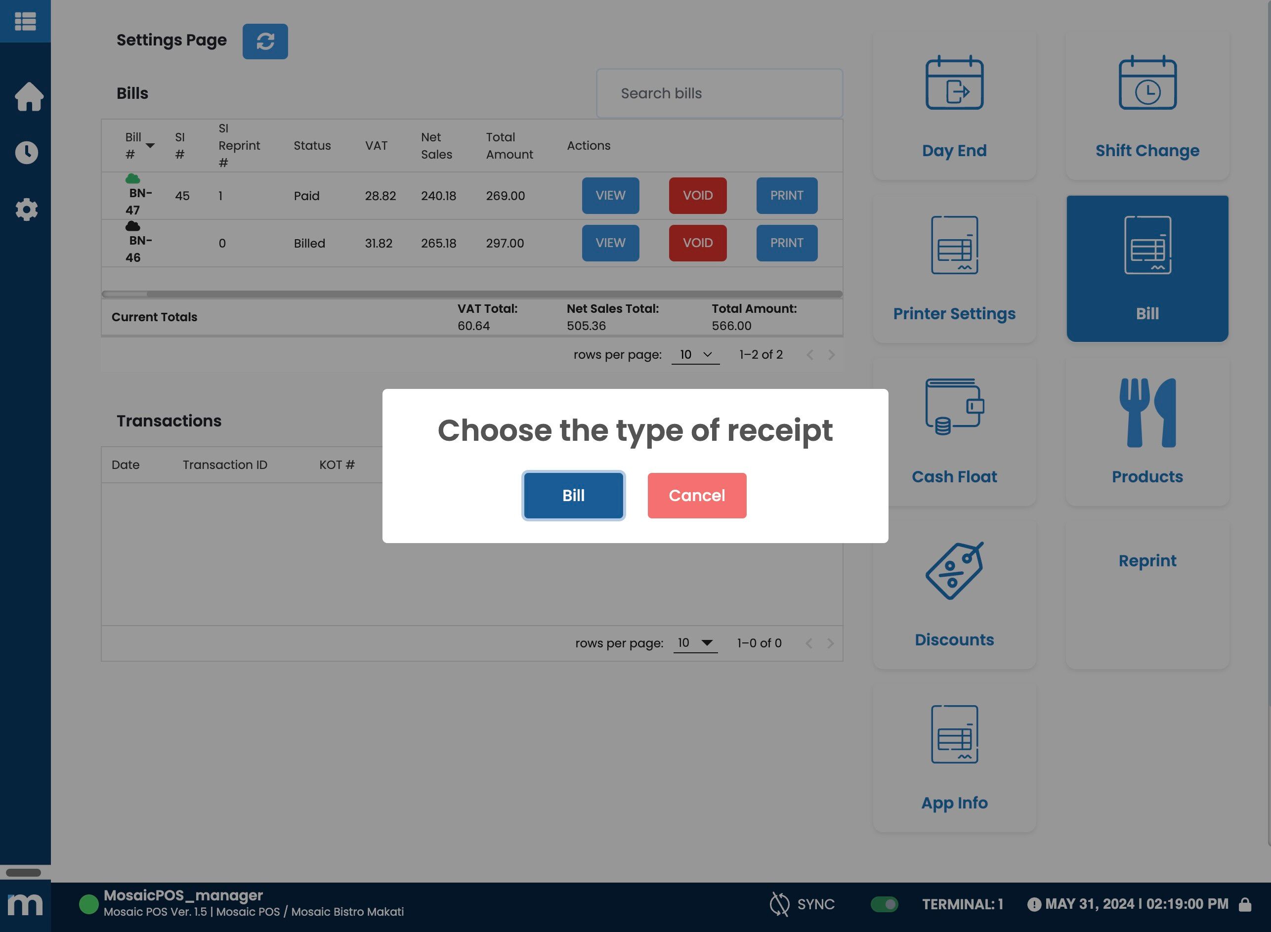 Reprinting Bill and Sales Invoice (Official Receipt) – Mosaic Help Center