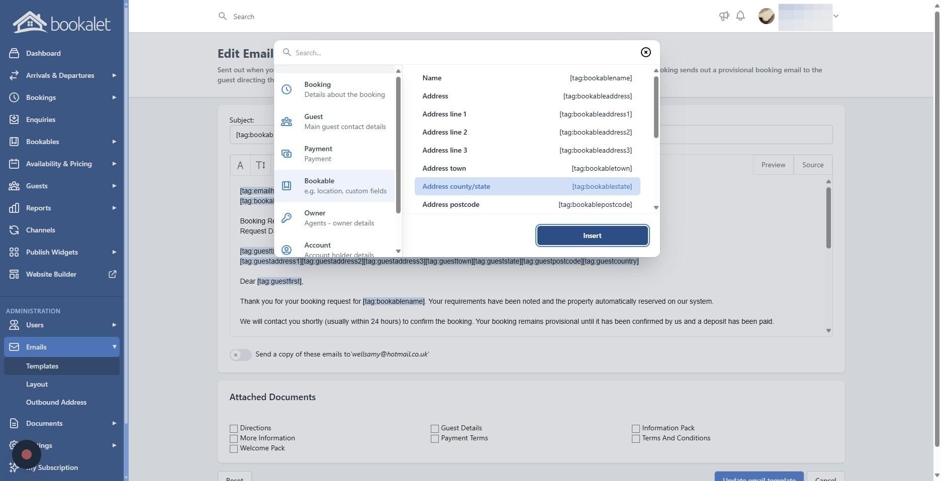 How do I modify an email? - Bookalet