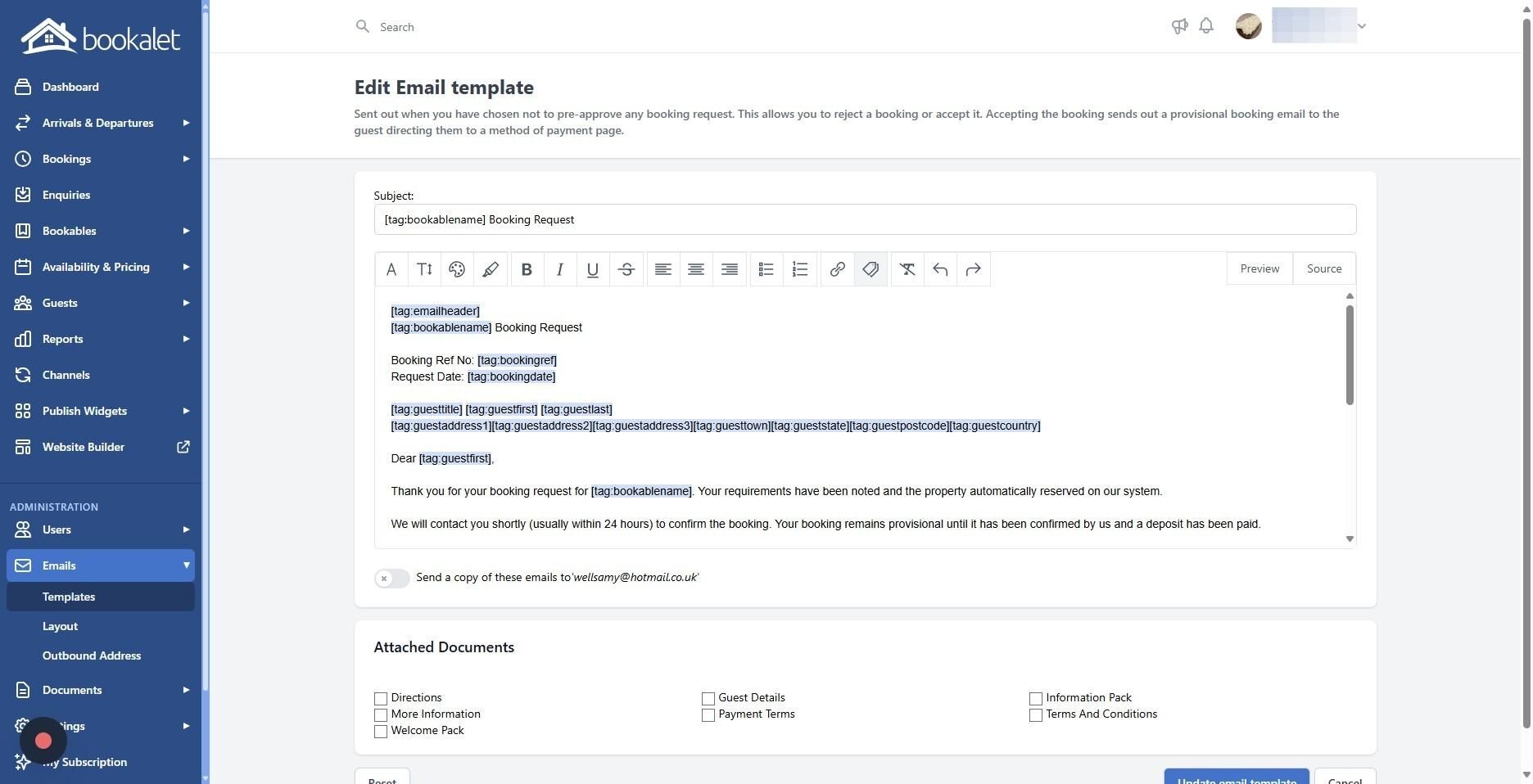 How do I modify an email? - Bookalet