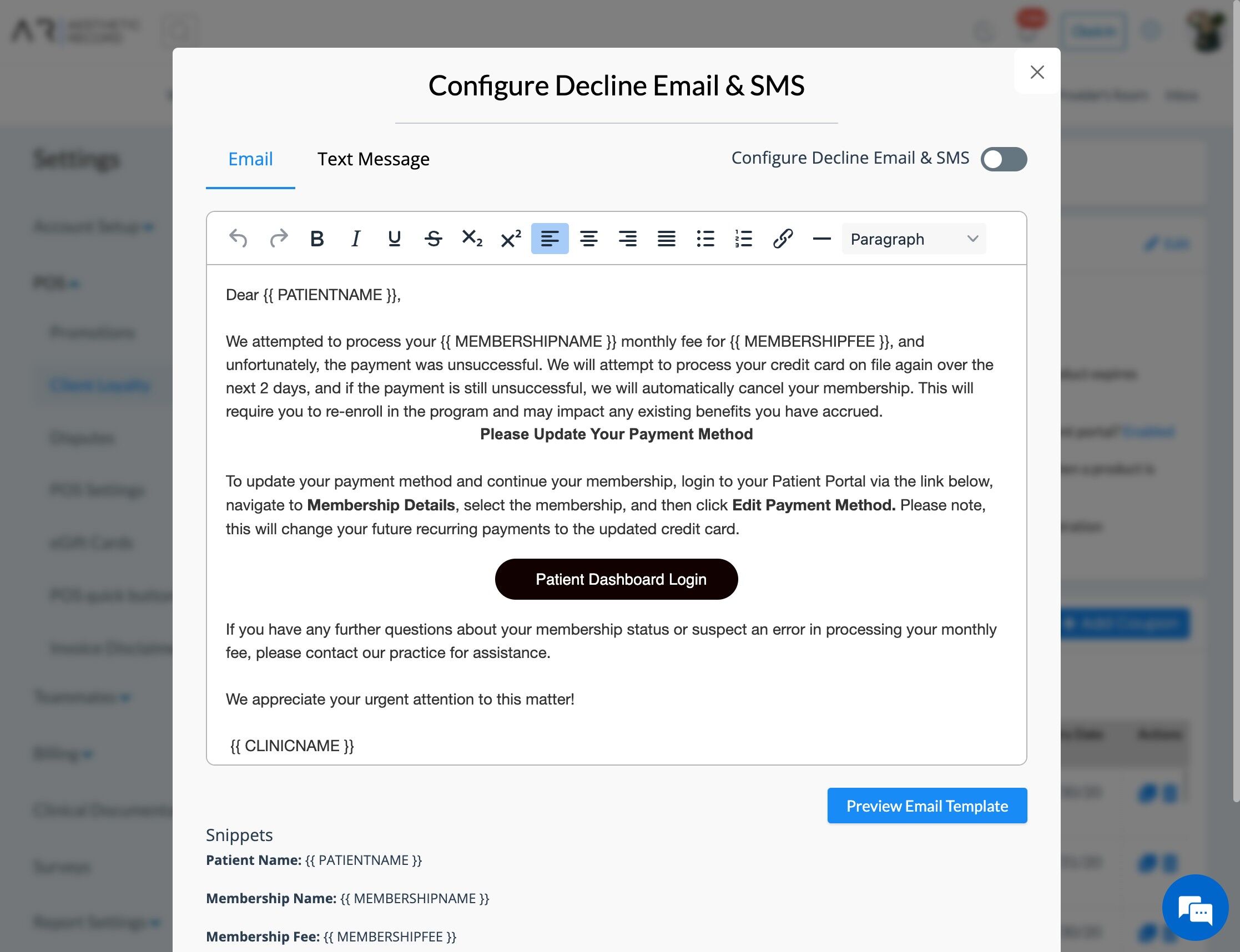 Enable Membership Decline SMS & Email