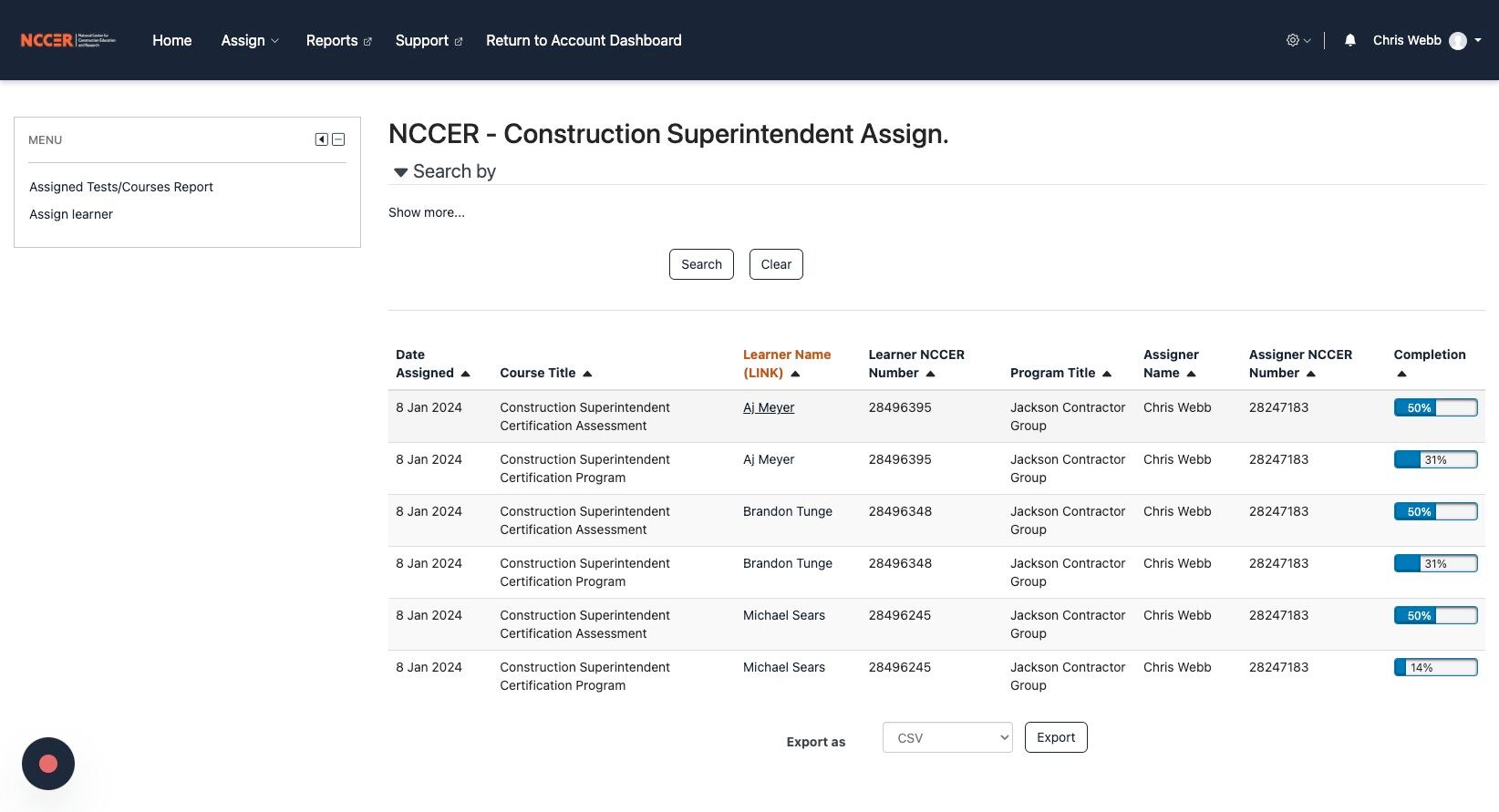 Facilitator: Accessing Learner Reports for the Construction Superintendent Certification Program
