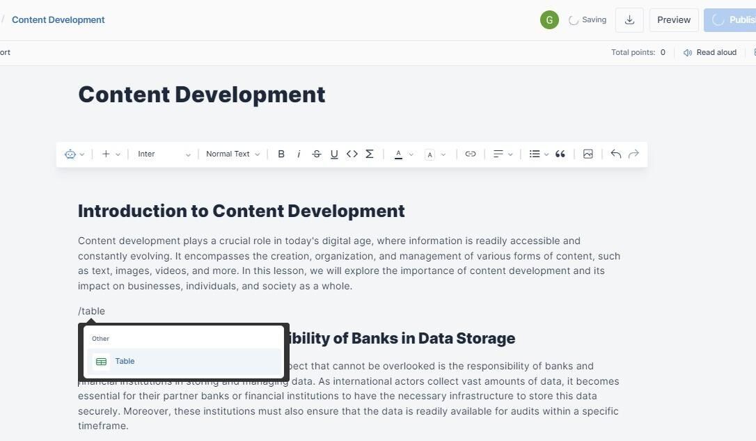 Insert a Table, Emoji, and Divider in the Activity Editor