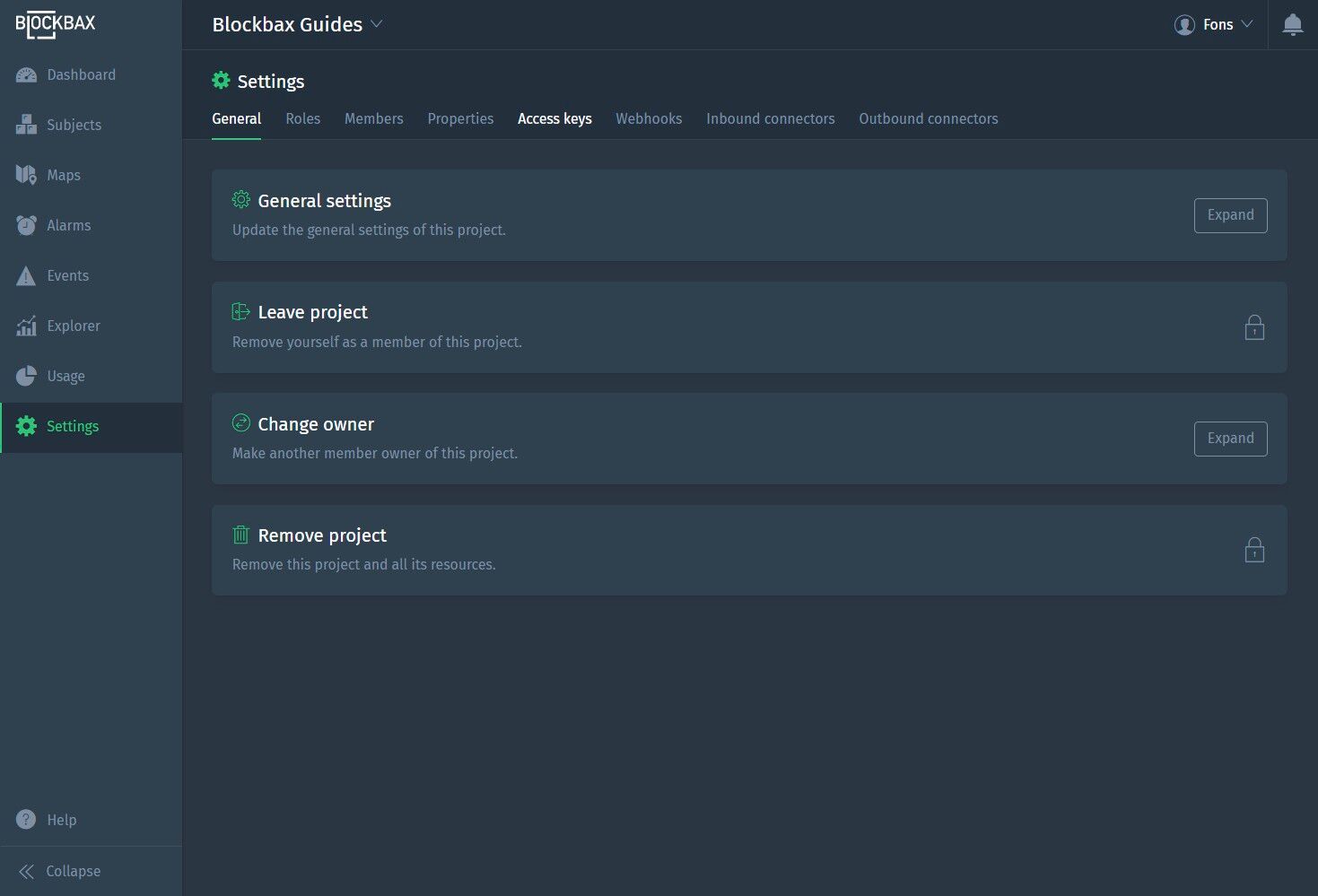 Creating an Access key | Blockbax