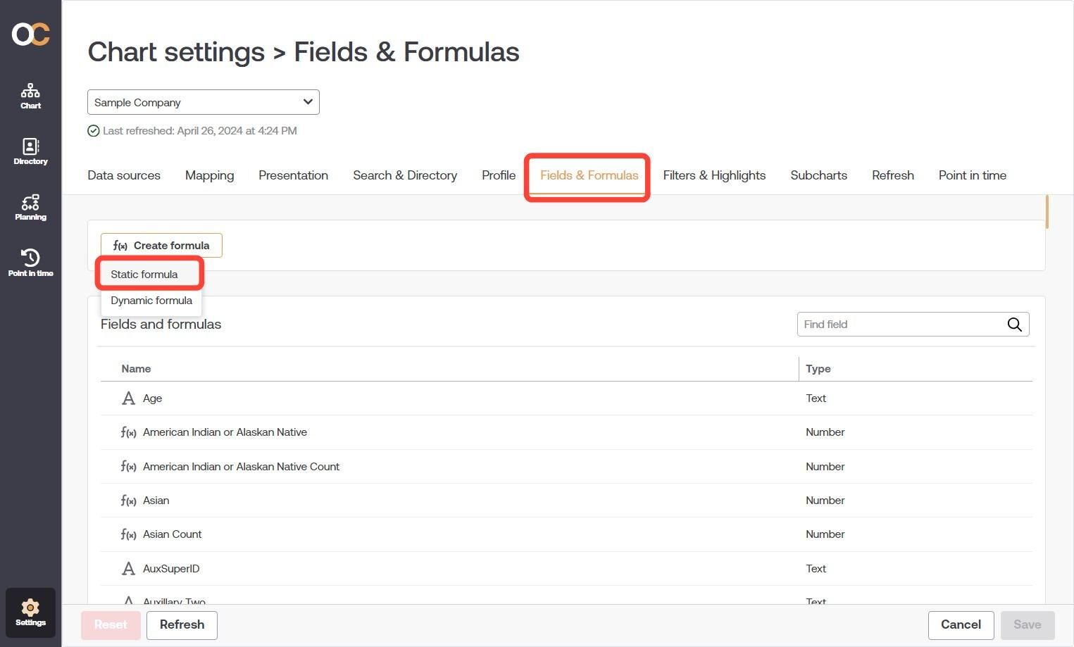 Static Formulas – OrgChart