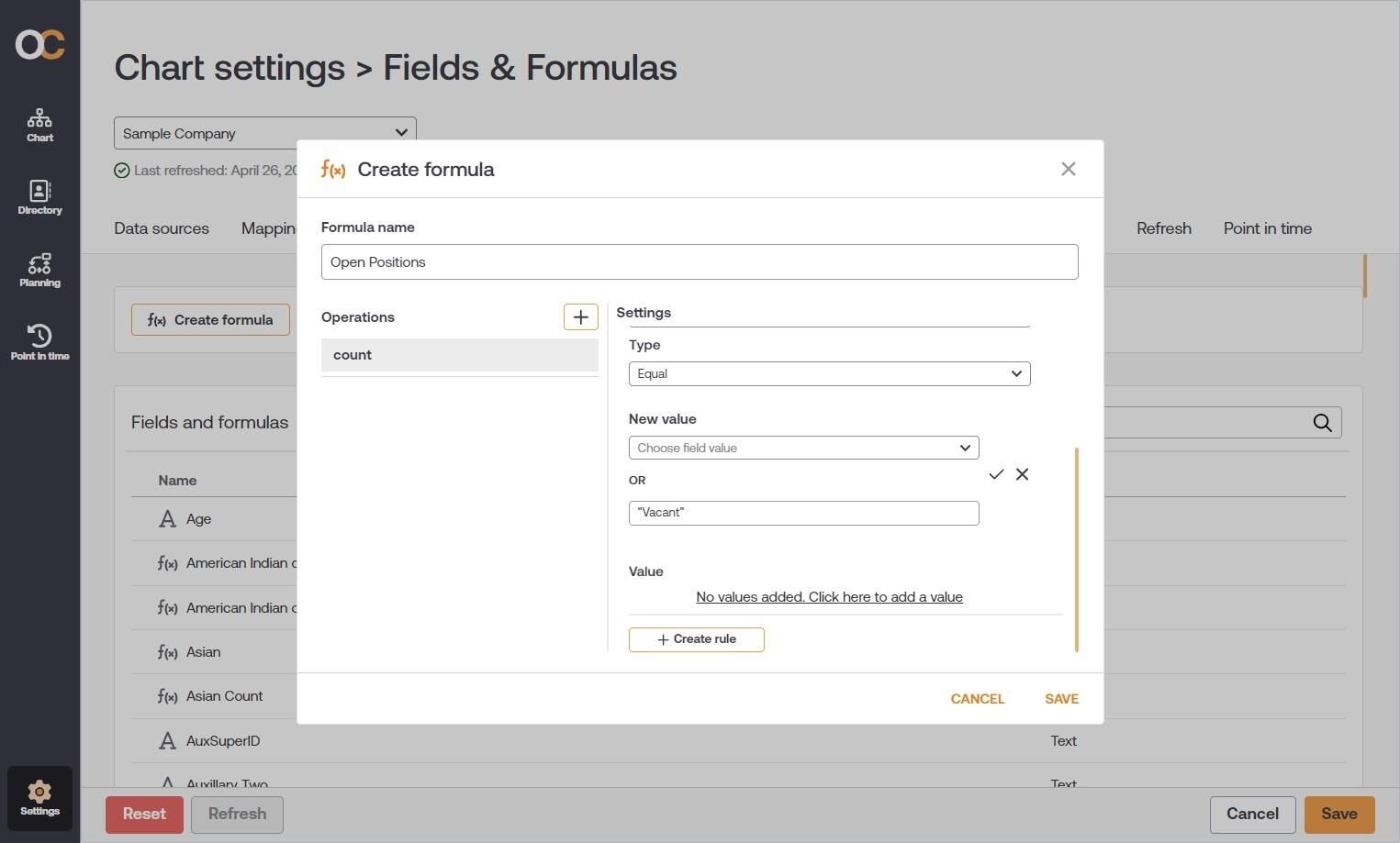 Static Formulas – OrgChart