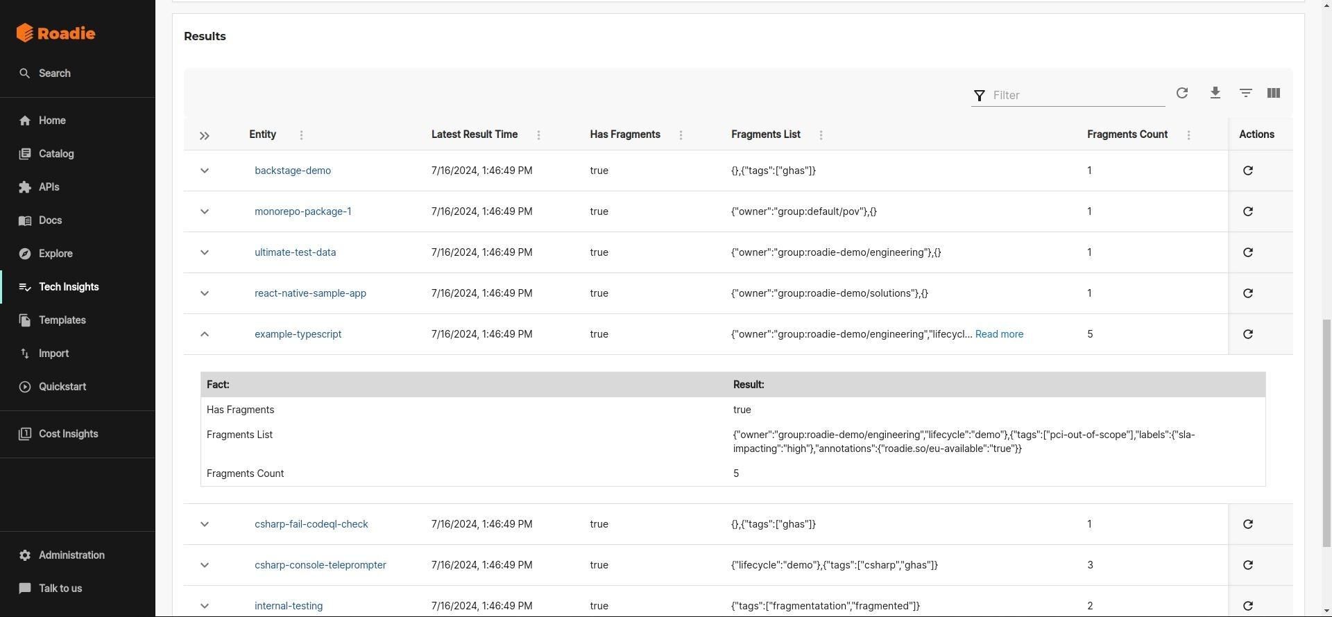 Track Fragments on catalog entities | Roadie