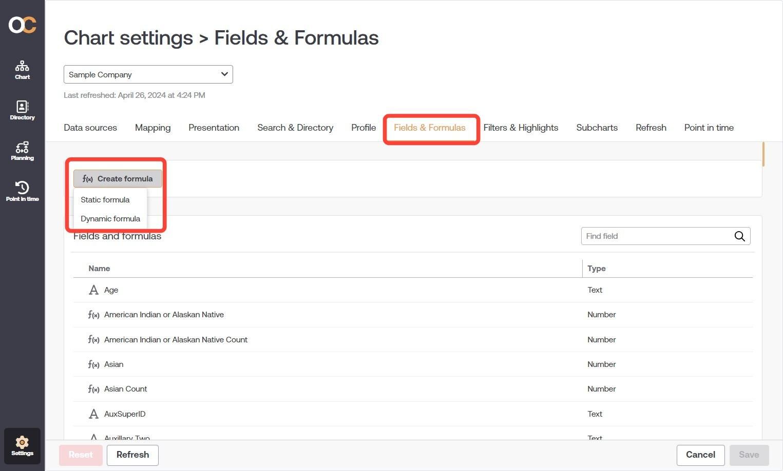 Fields & Formulas – OrgChart