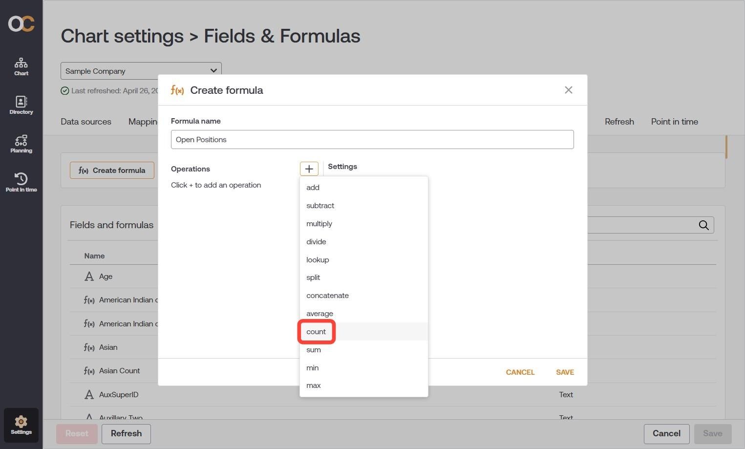 Static Formulas – OrgChart