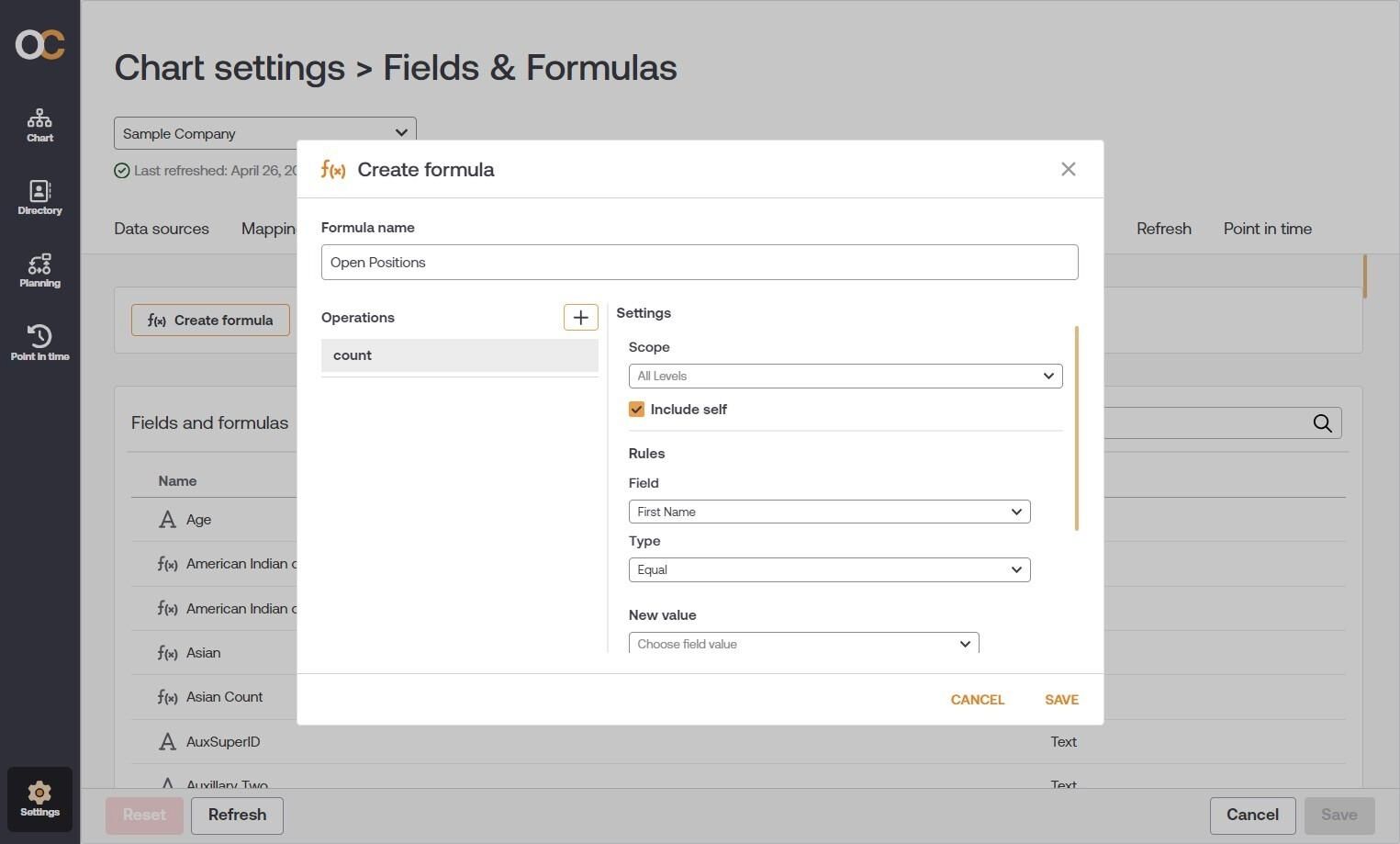 Static Formulas – OrgChart