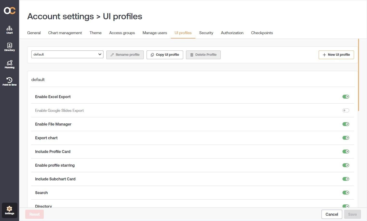 UI profiles – OrgChart