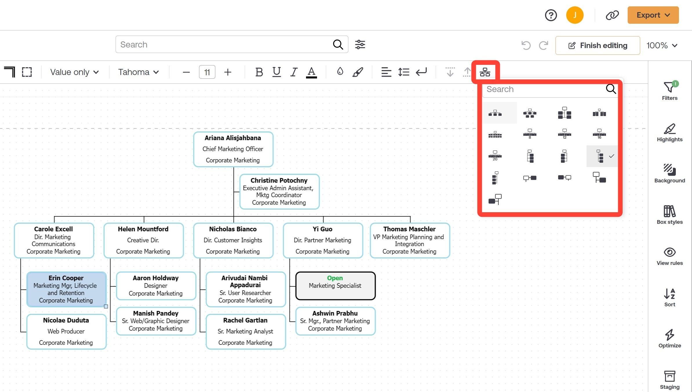 Editing custom charts – OrgChart