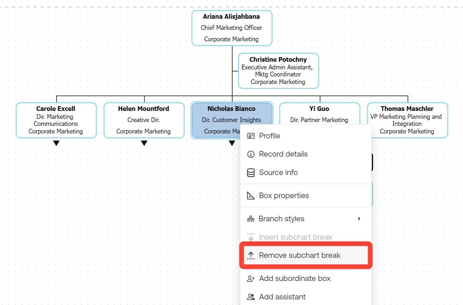 Editing custom charts – OrgChart