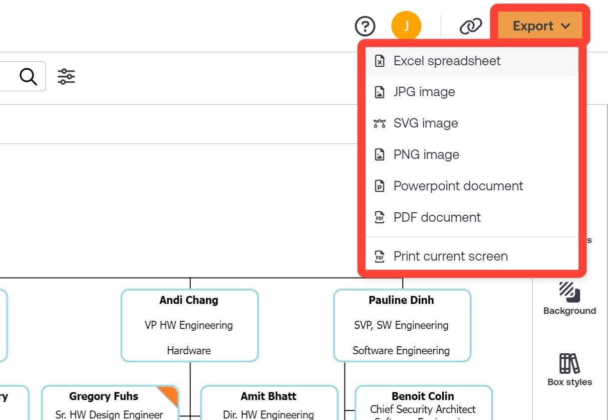 Exporting to Excel, JPG, SVG, PNG, PPT, and PDF – OrgChart