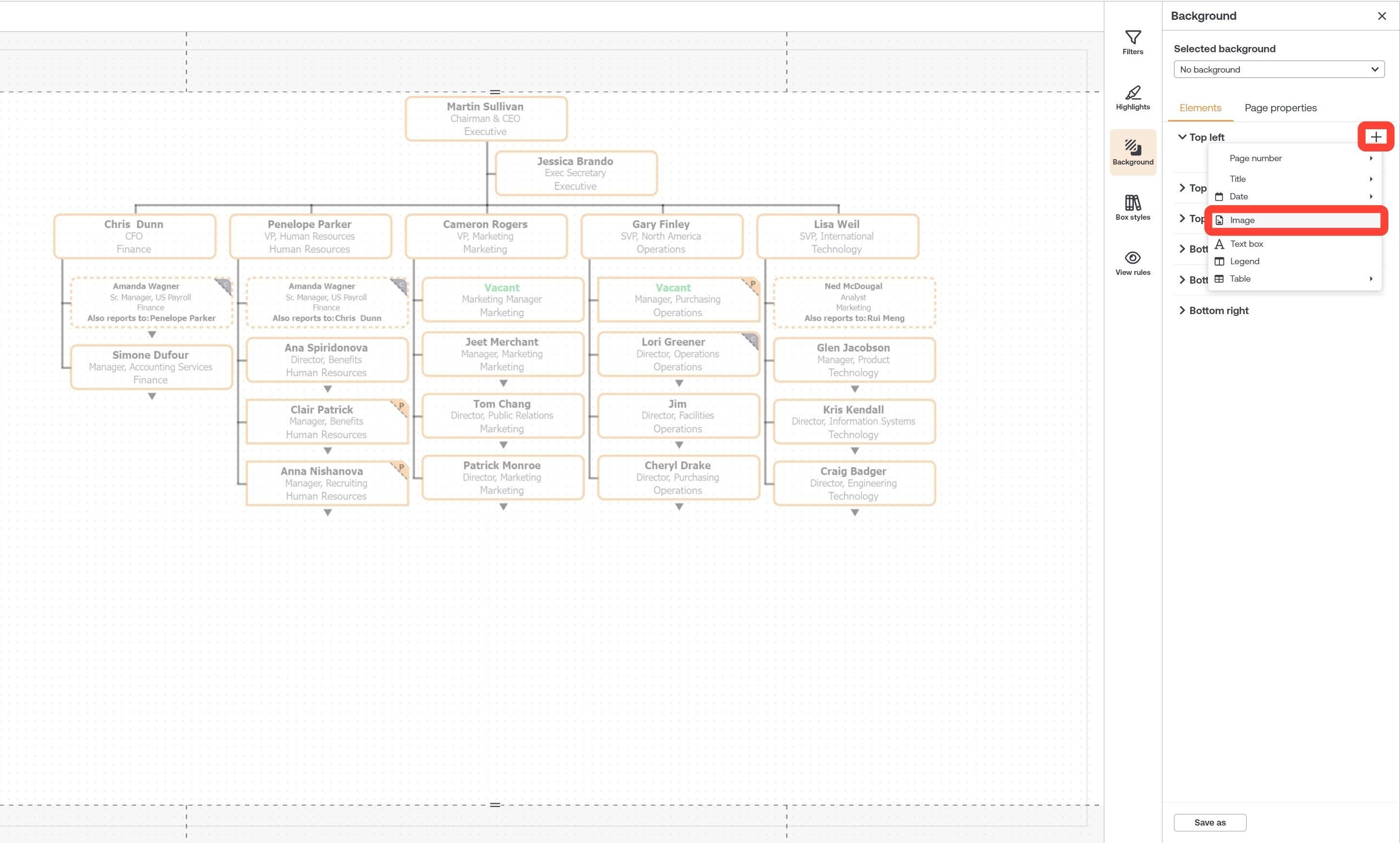 Creating and updating backgrounds – OrgChart