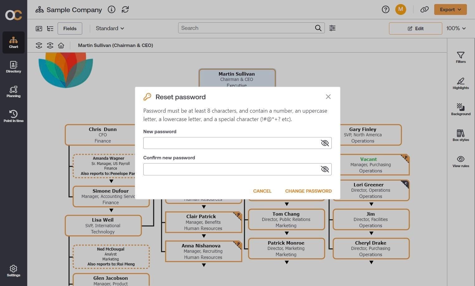 User Settings Orgchart