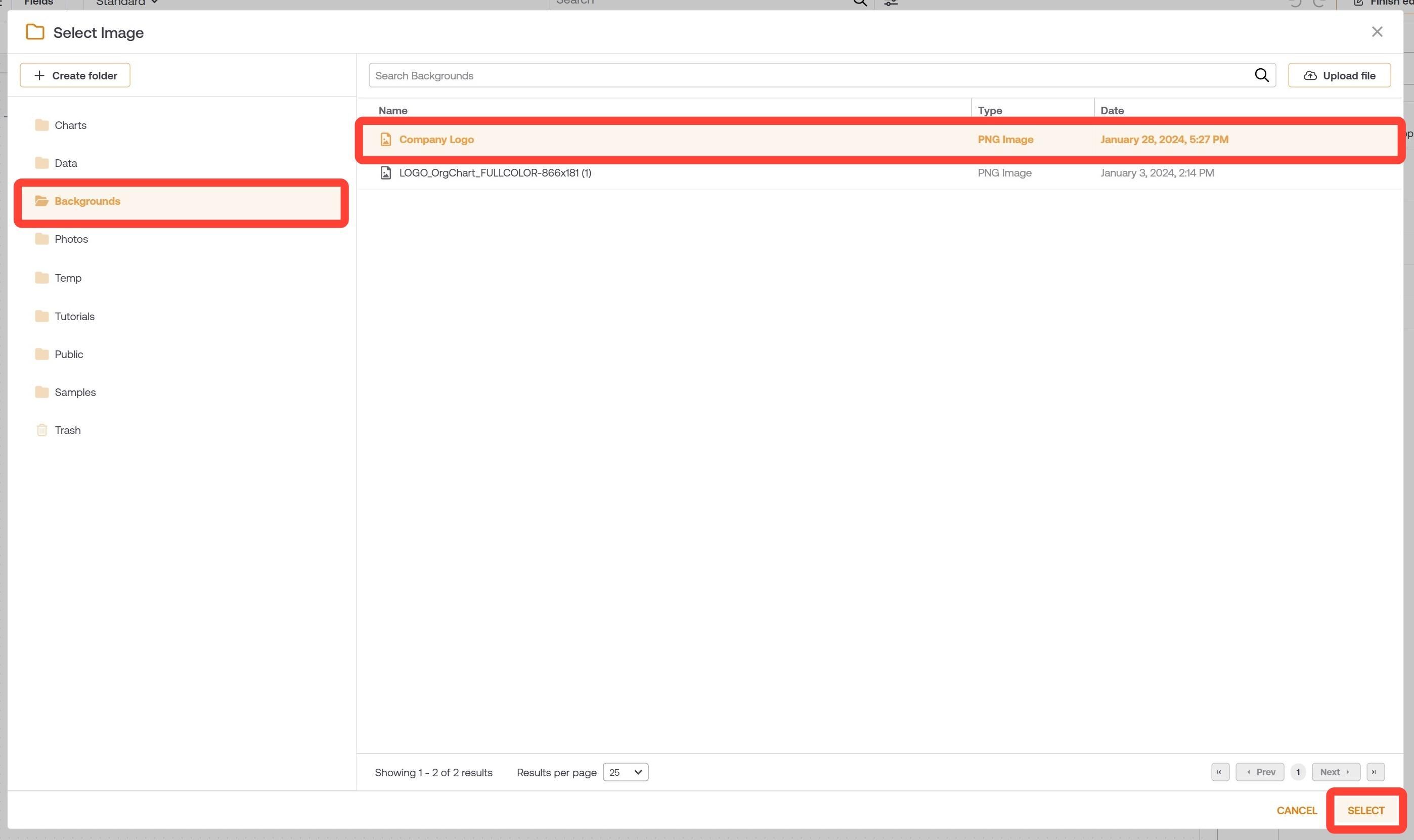 Creating and updating backgrounds – OrgChart