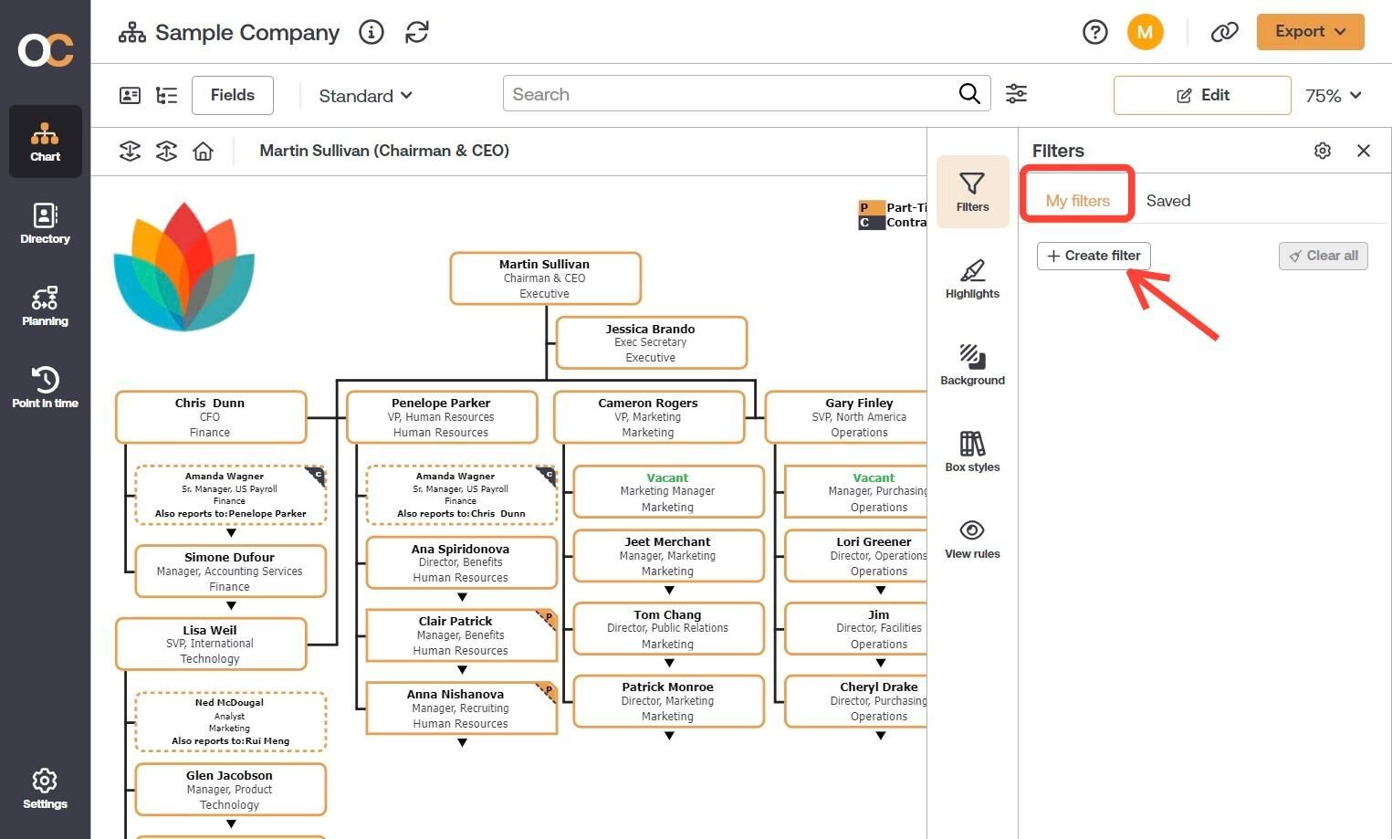Interactive filters – OrgChart