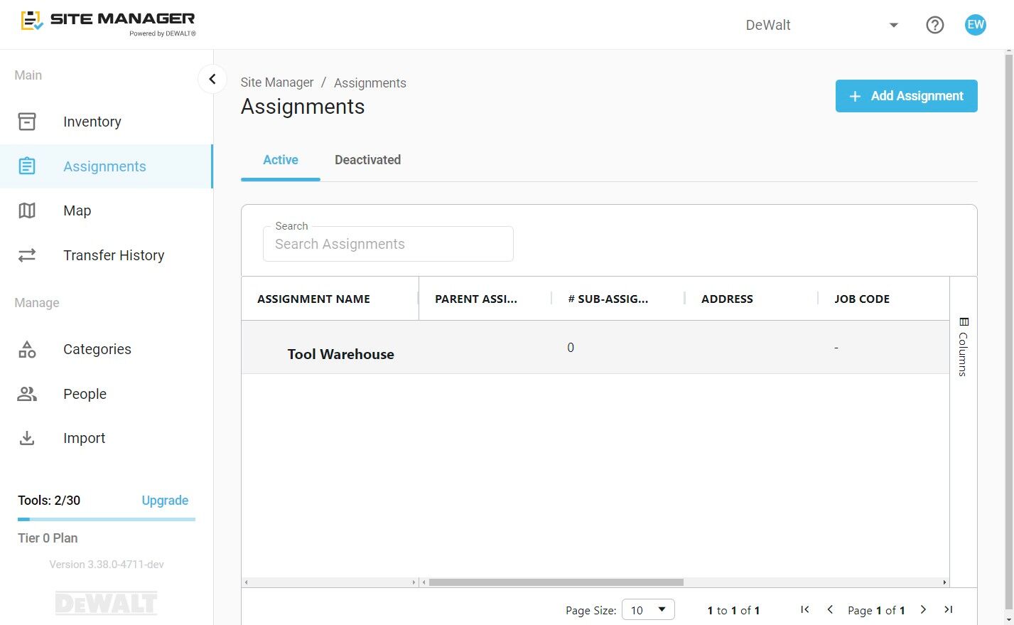 Add Assignments – DEWALT