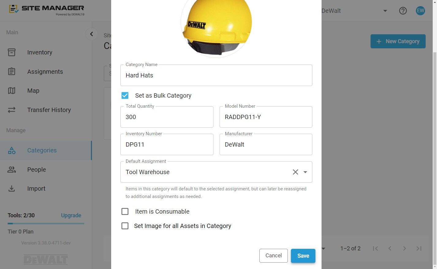 Create New Categories – DEWALT