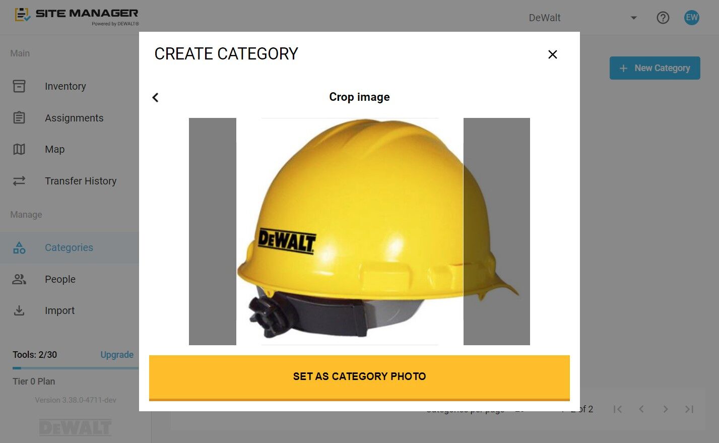 Create New Categories – DEWALT