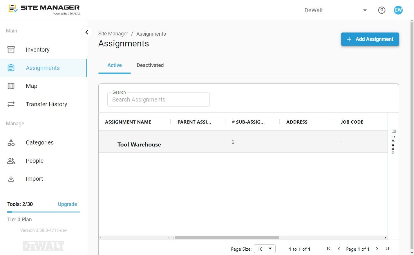 Add Assignments – DEWALT