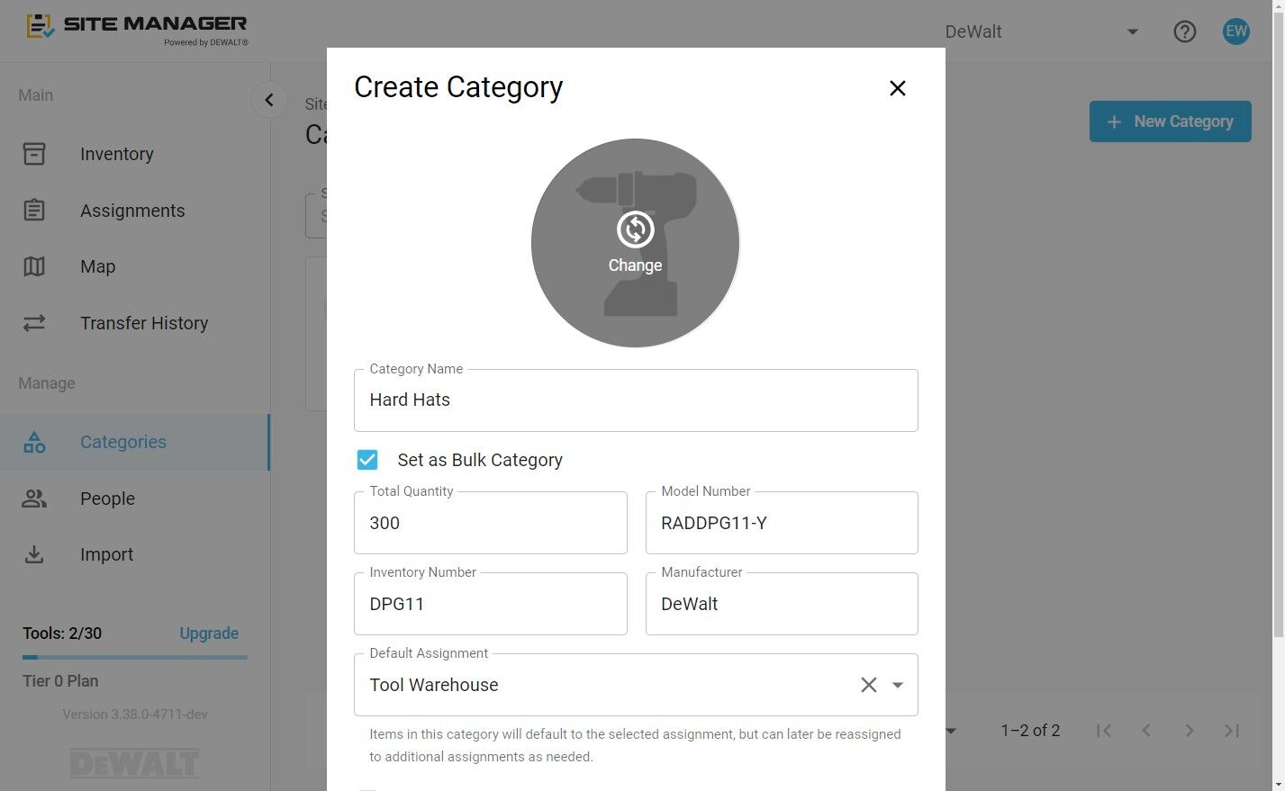 Create New Categories – DEWALT