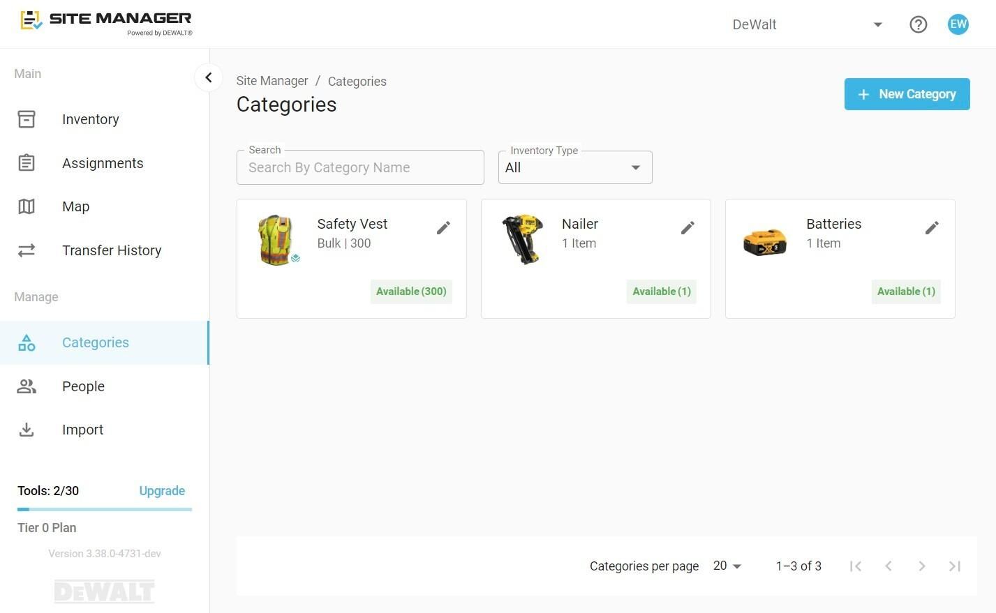 Create New Categories – DEWALT