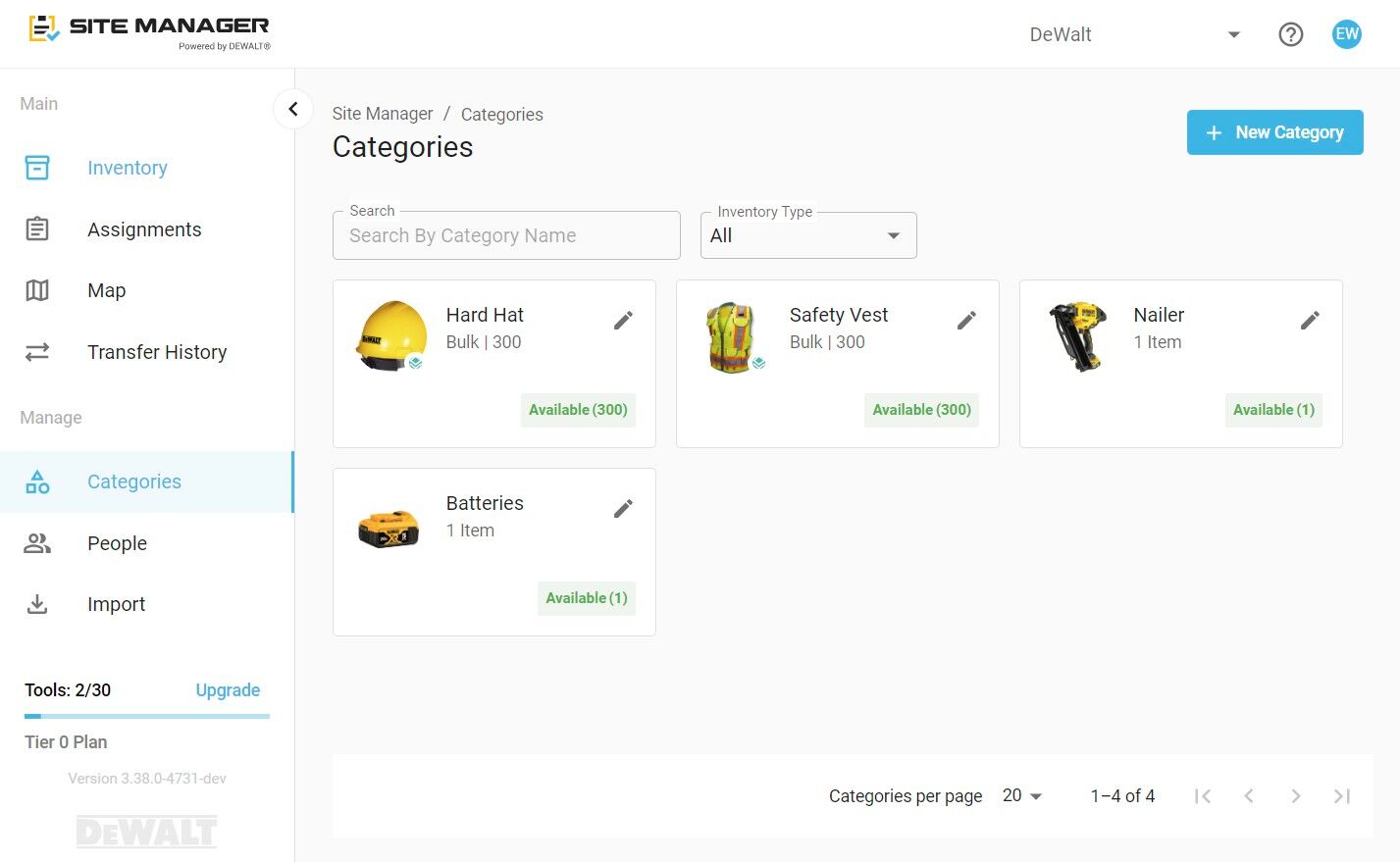 Create New Categories – DEWALT