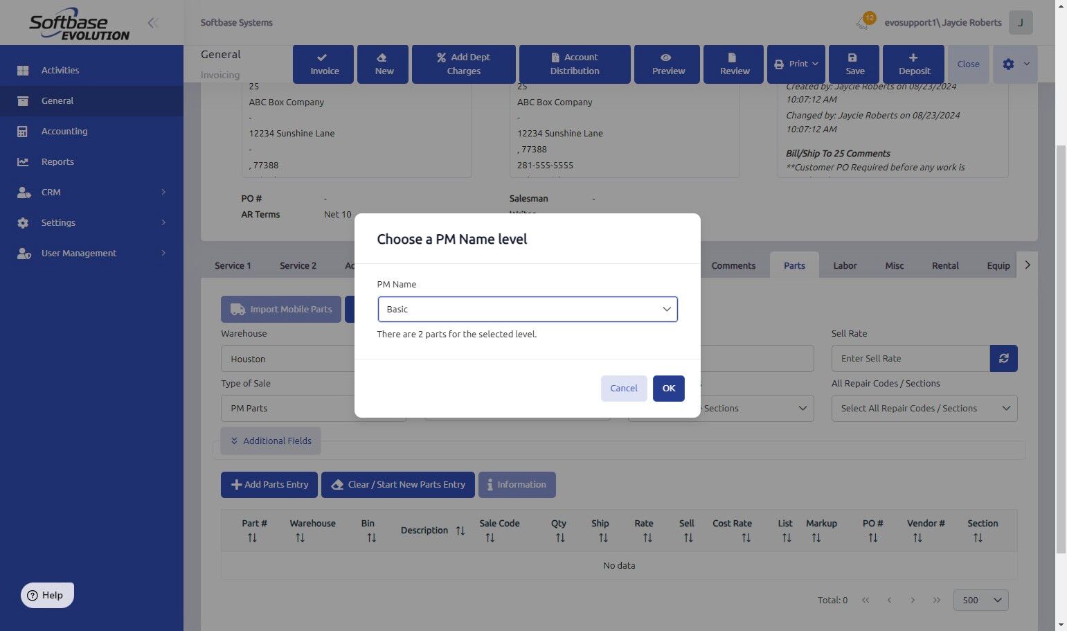 Importing PM Parts in to an Open PM Work Order