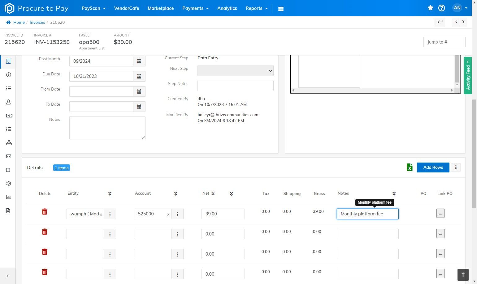 Complete an Invoice in Yardi Procure to Pay (P2P) – Thrive Communities