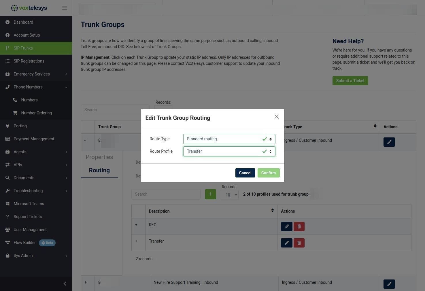 Creating a Primary Transfer Route | Voxtelesys