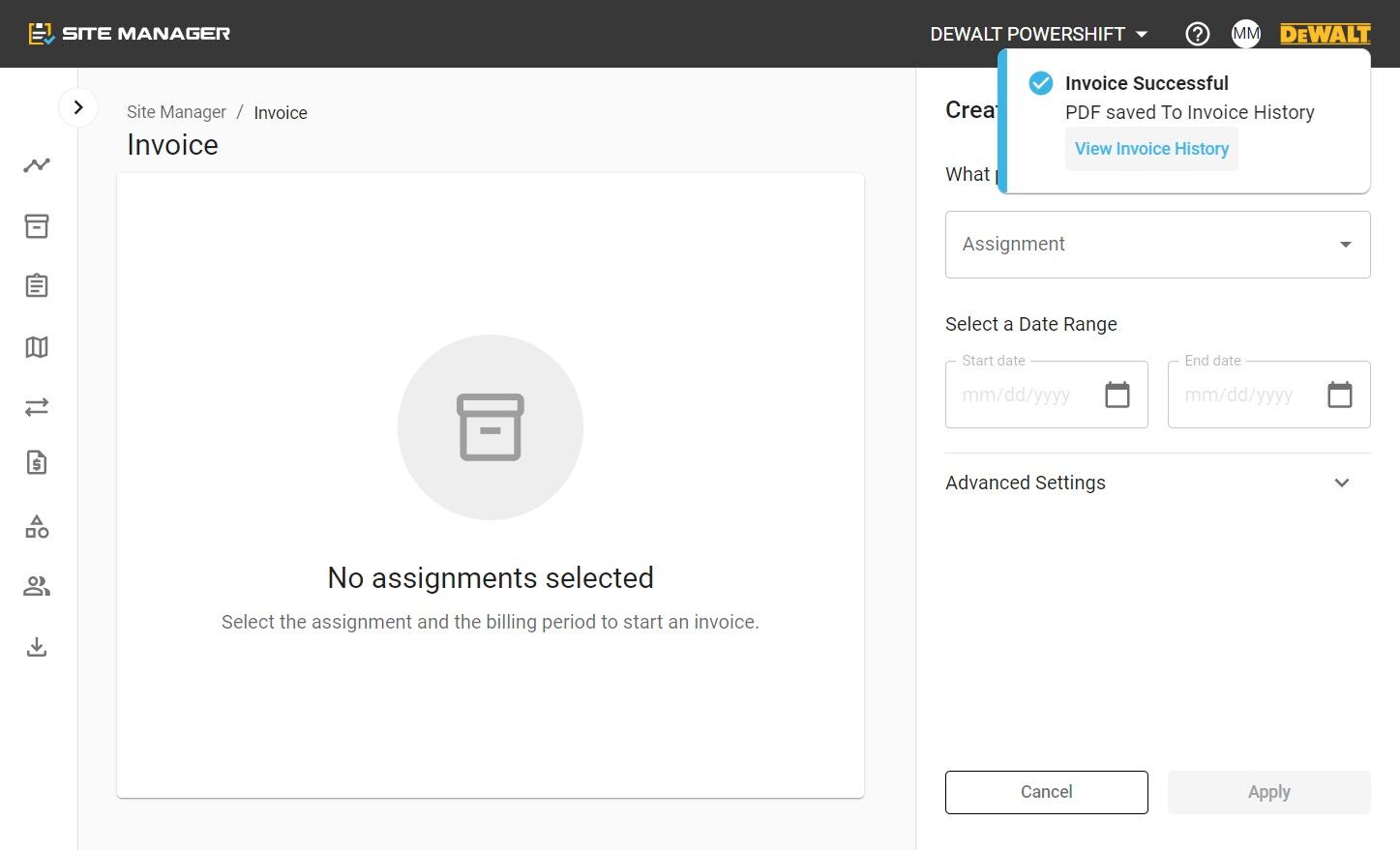 Project Billing > Invoice – DEWALT