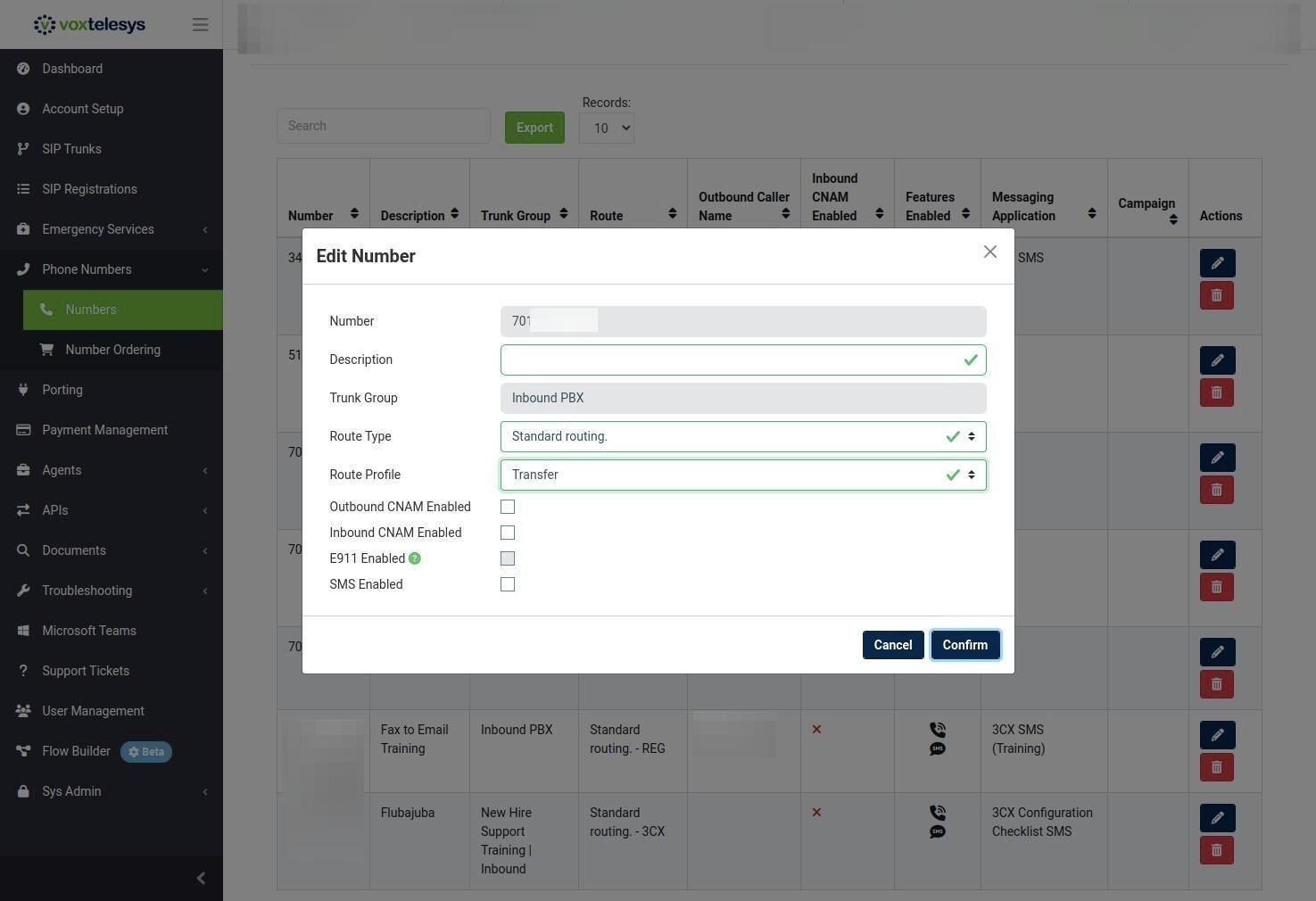 Creating a Primary Transfer Route | Voxtelesys