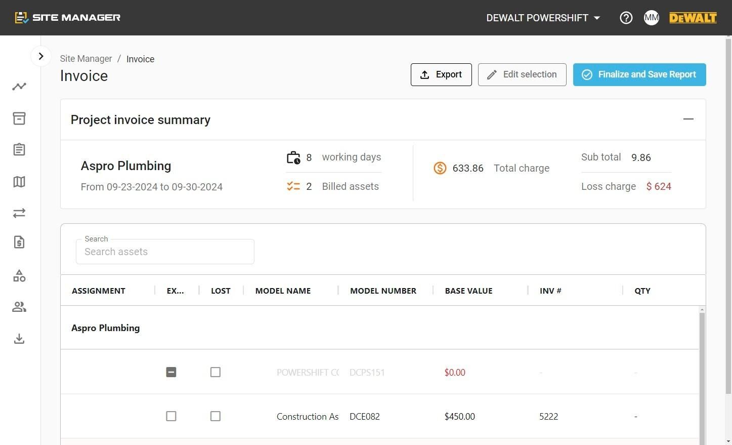 Project Billing > Invoice – DEWALT