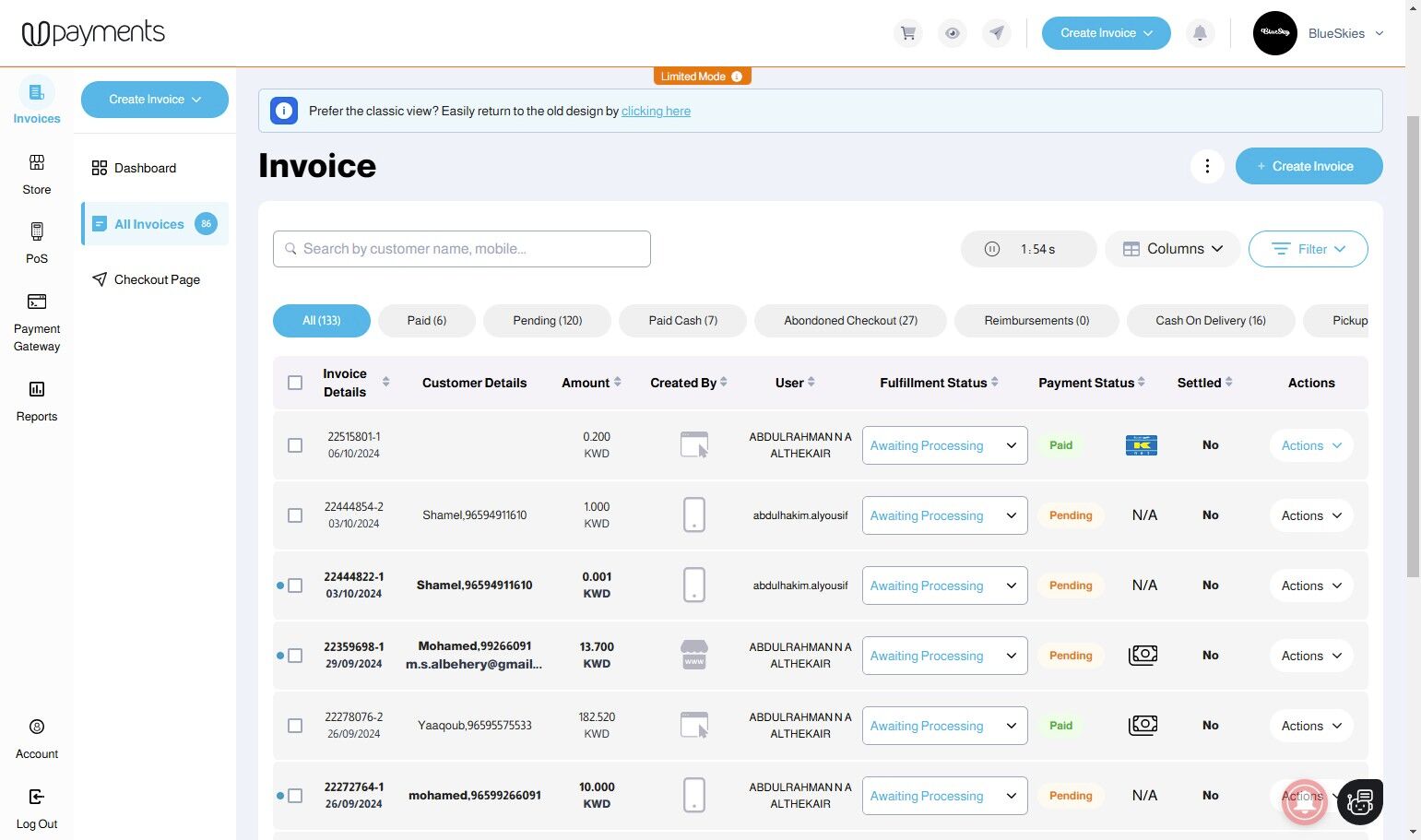 Refund Invoices
