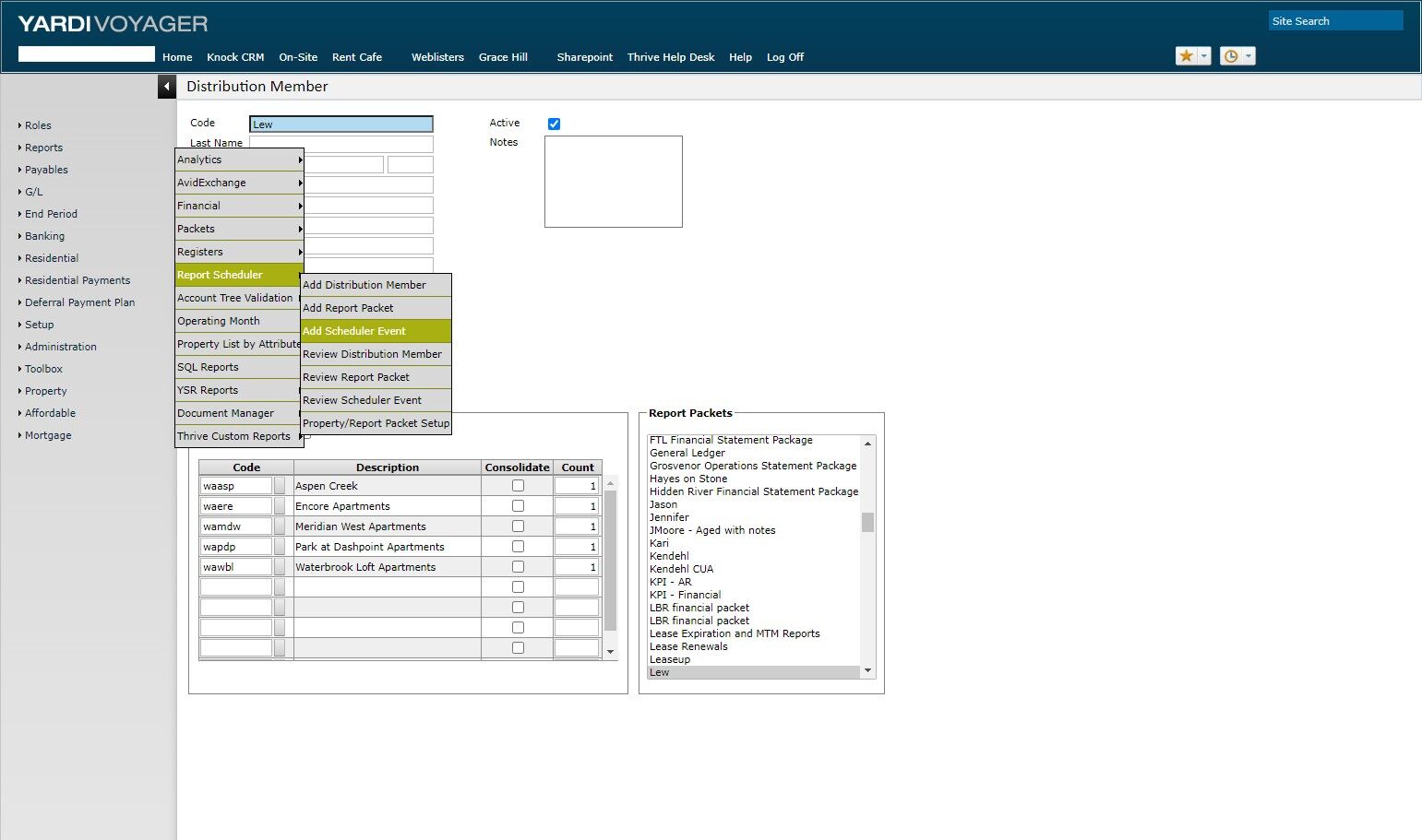Create Reporting Packet and Schedule Event in Yardi – Thrive Communities