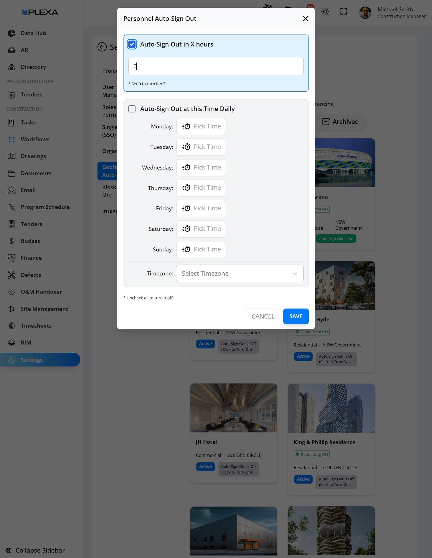 Set Up Auto-Sign Out for a Project - Plexa Pro Knowledge Base