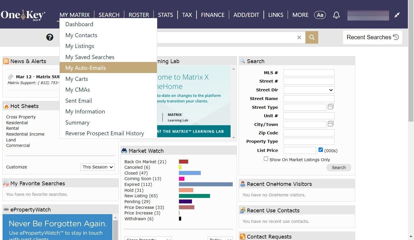 Saving an Auto Email in Matrix – OneKey® MLS Support Center