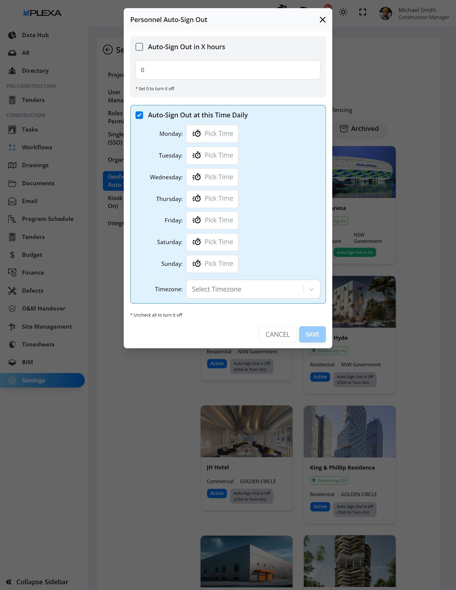 Set Up Auto-Sign Out for a Project - Plexa Pro Knowledge Base