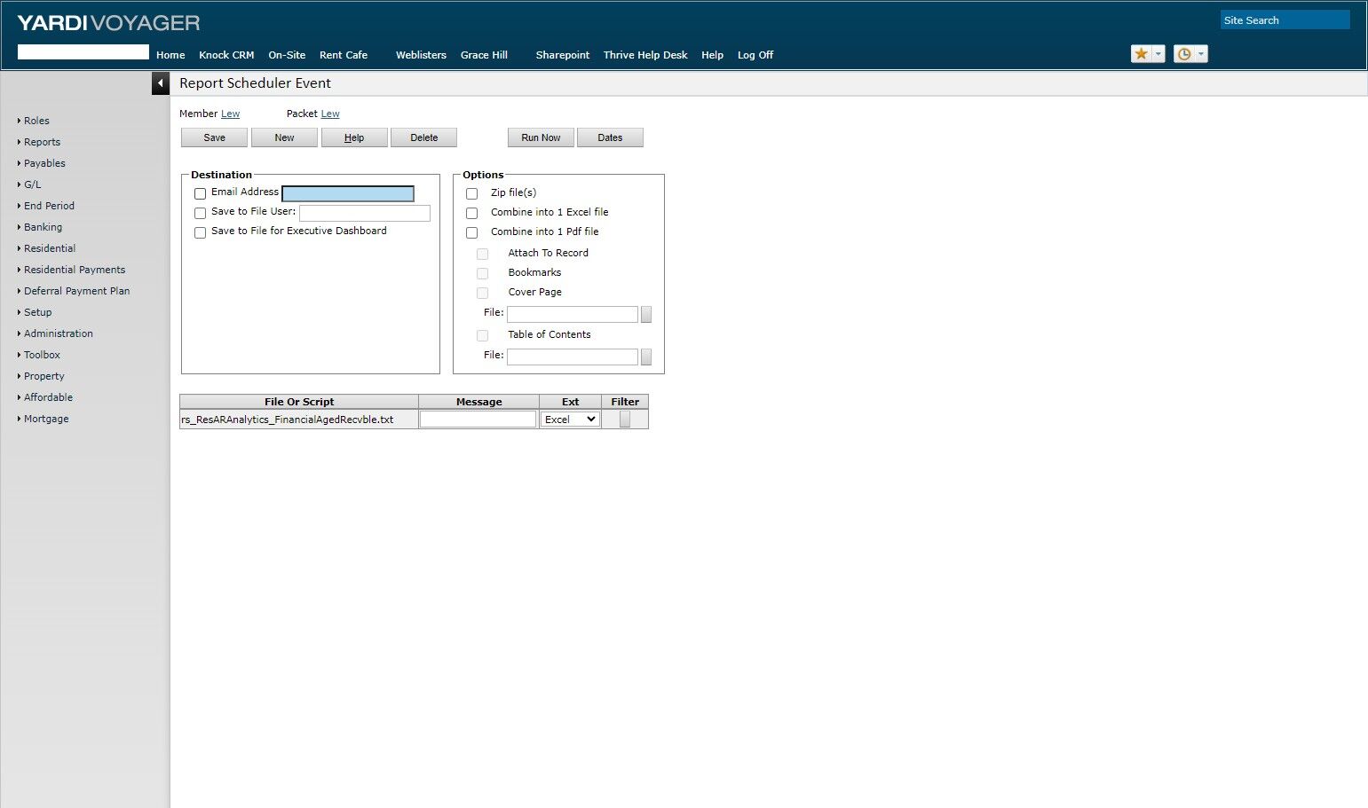 Create Reporting Packet and Schedule Event in Yardi – Thrive Communities