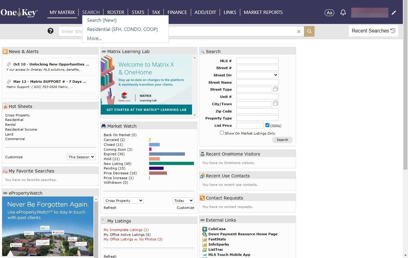 Saving a search in Matrix – OneKey® MLS Support Center