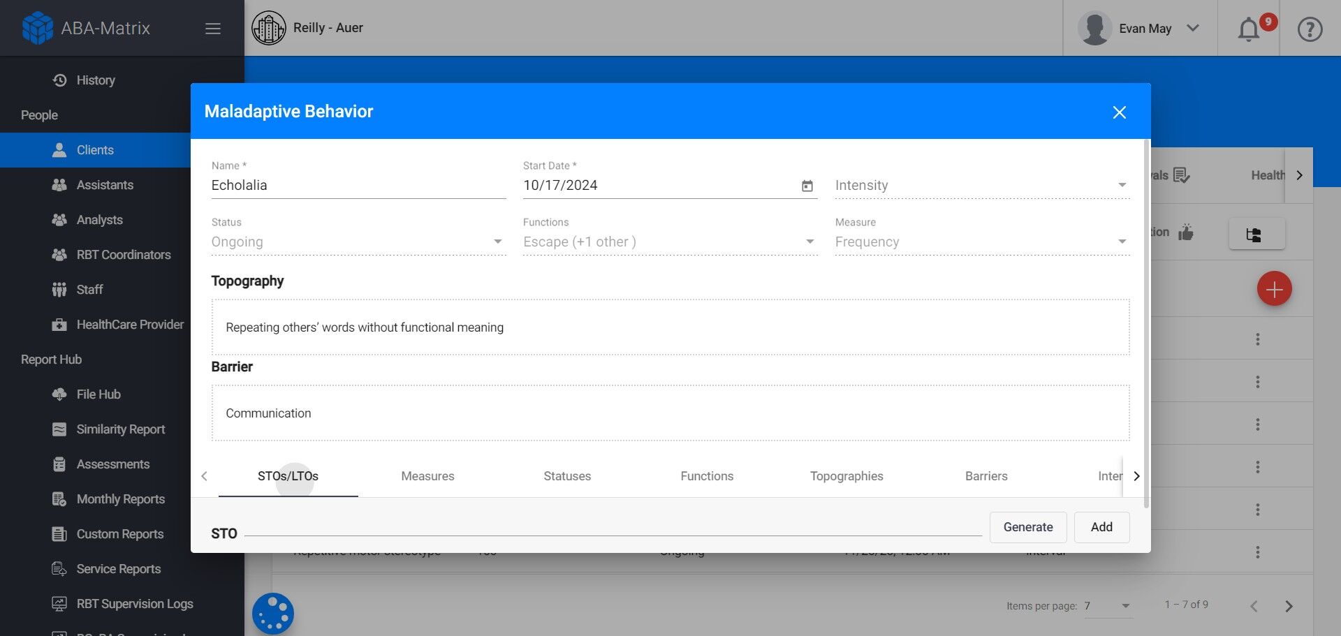 How to create and track STOs in ABA Matrix - ABA Matrix Knowledge Desk