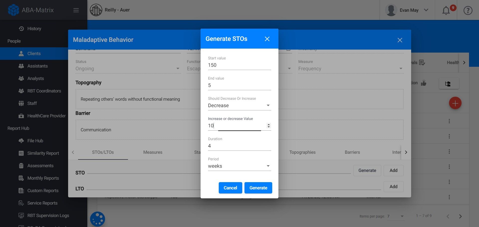How to create and track STOs in ABA Matrix - ABA Matrix Knowledge Desk