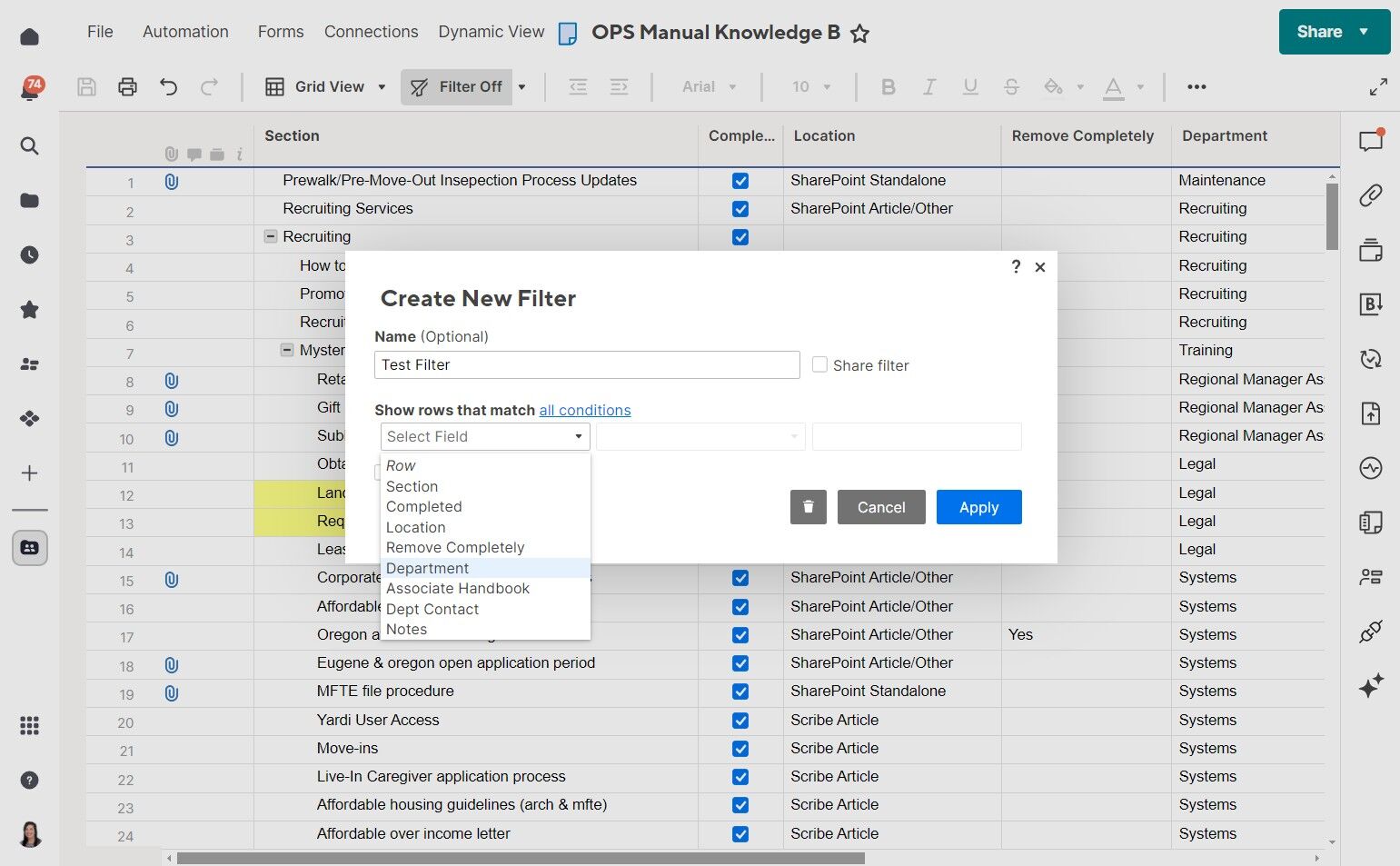 Creating a New Filter in Smartsheet – Thrive Communities