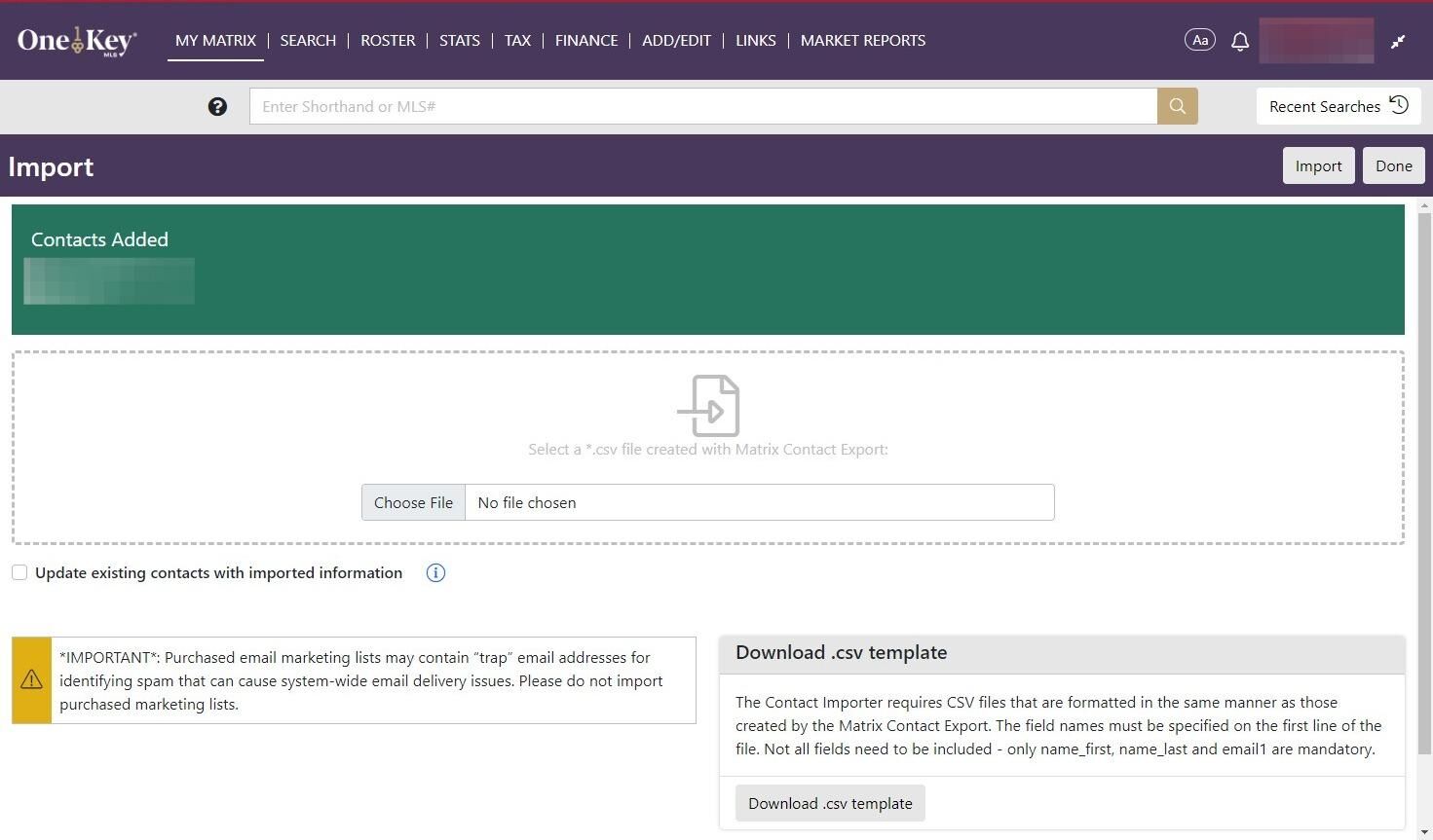 Importing Contacts in Matrix – OneKey® MLS Support Center