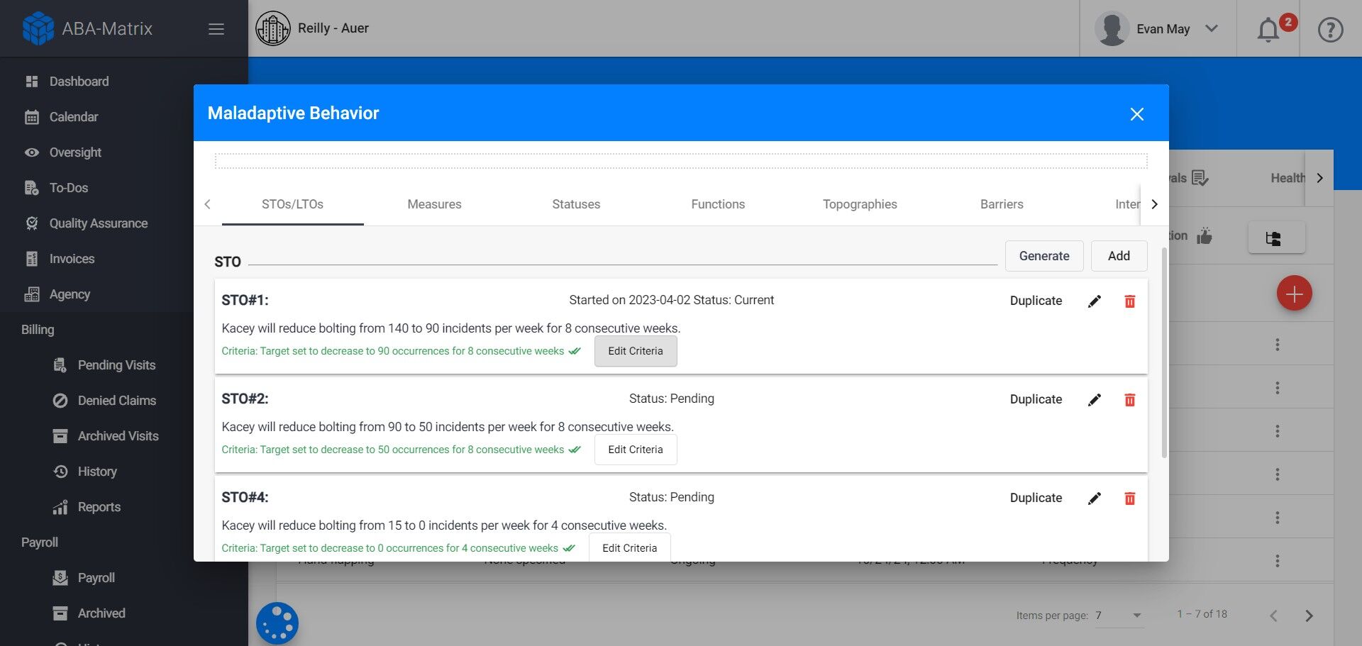How to create and track STOs in ABA Matrix - ABA Matrix Knowledge Desk