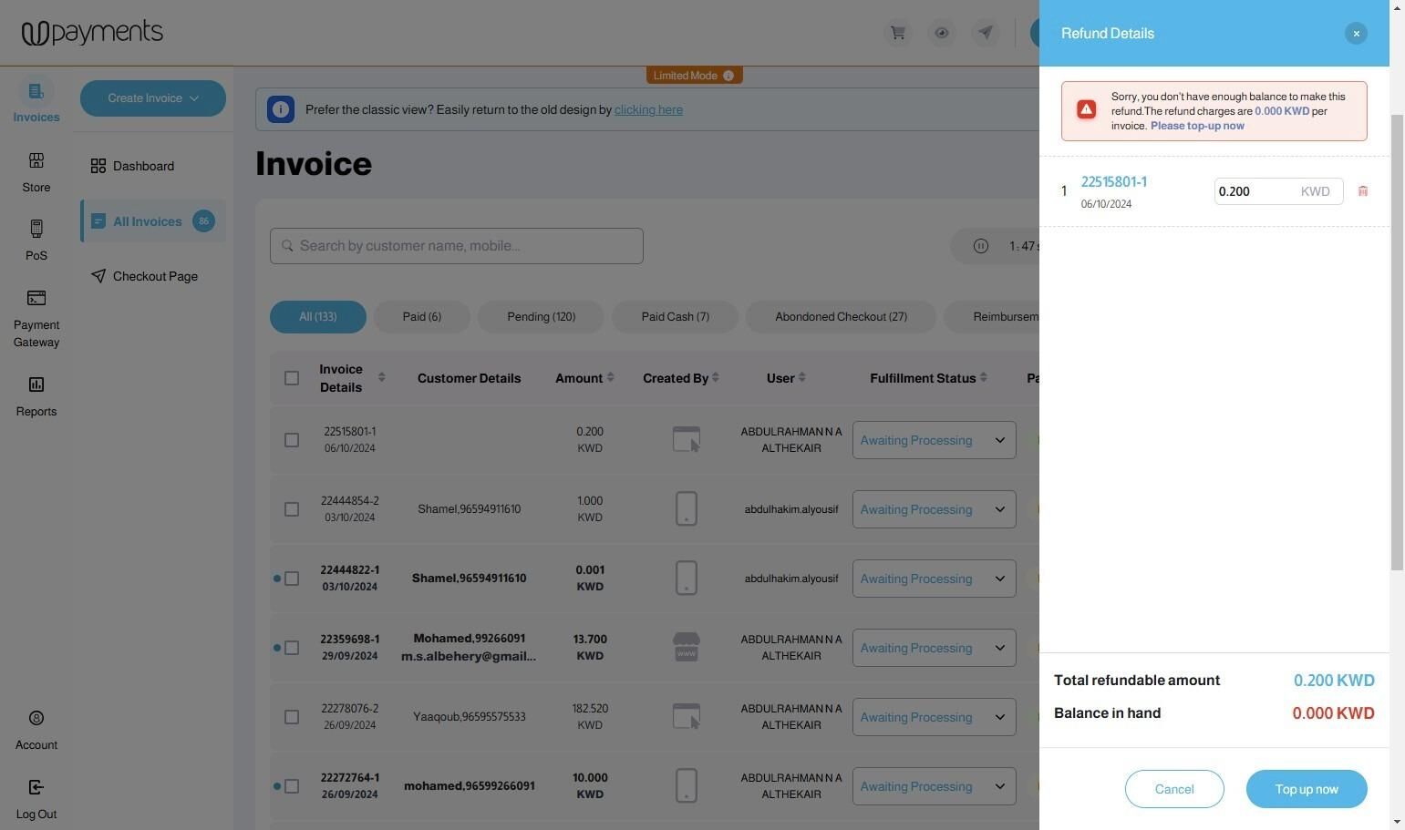Refund Invoices