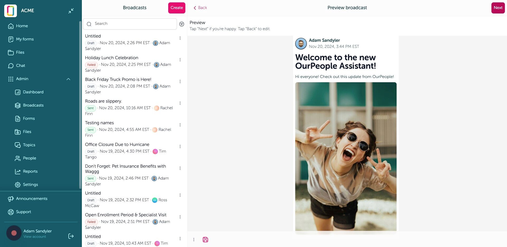 Step 1: Creating a Broadcast using blocks – OurPeople