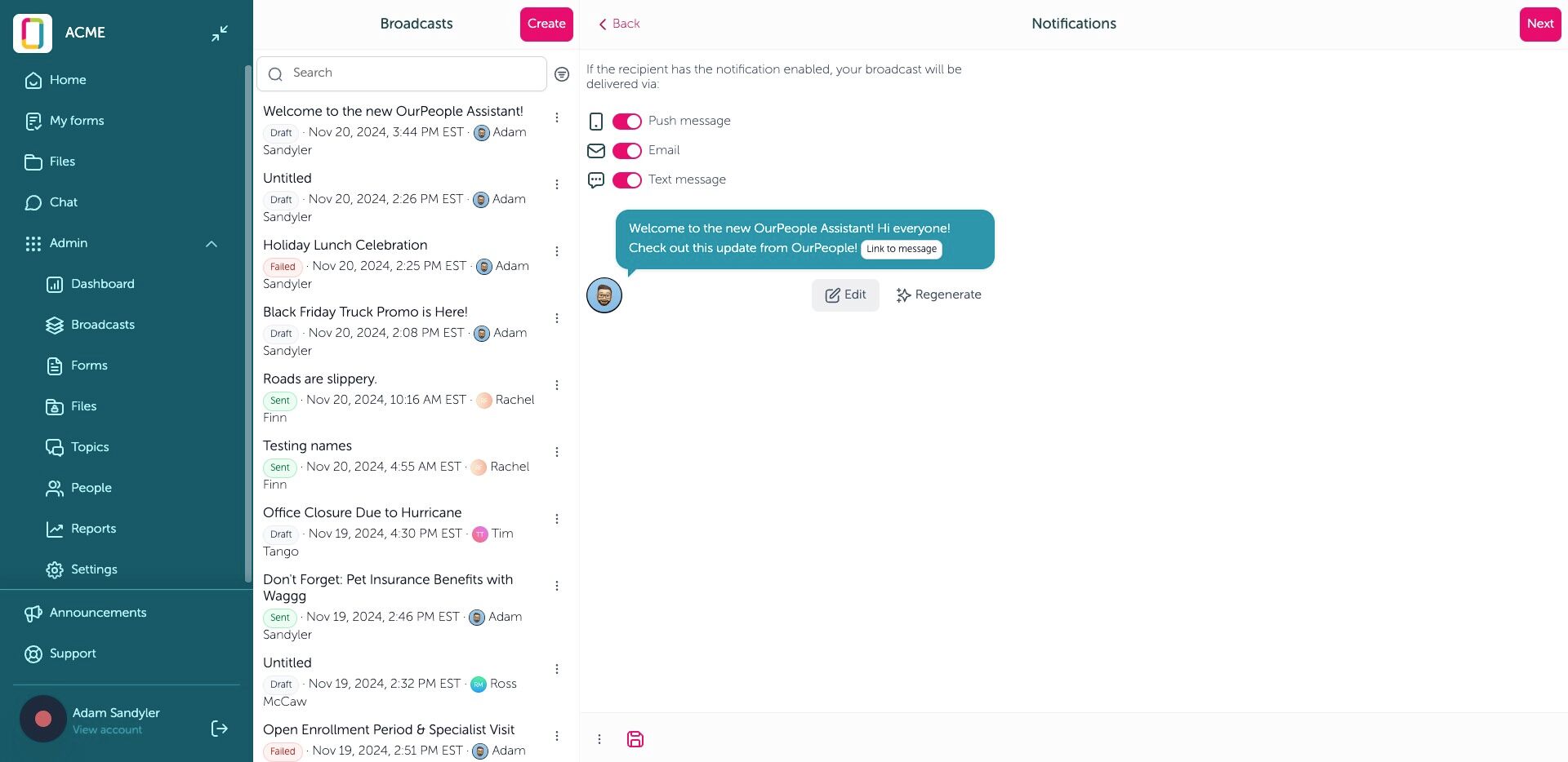 Step 1: Creating a Broadcast using blocks – OurPeople