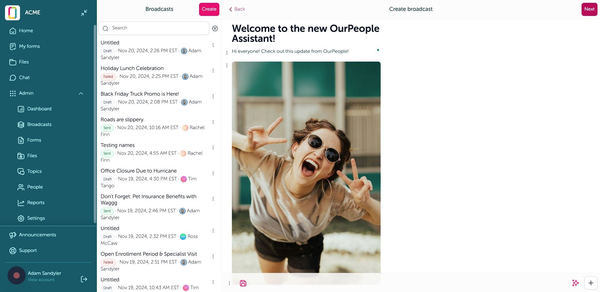 Step 1: Creating a Broadcast using blocks – OurPeople